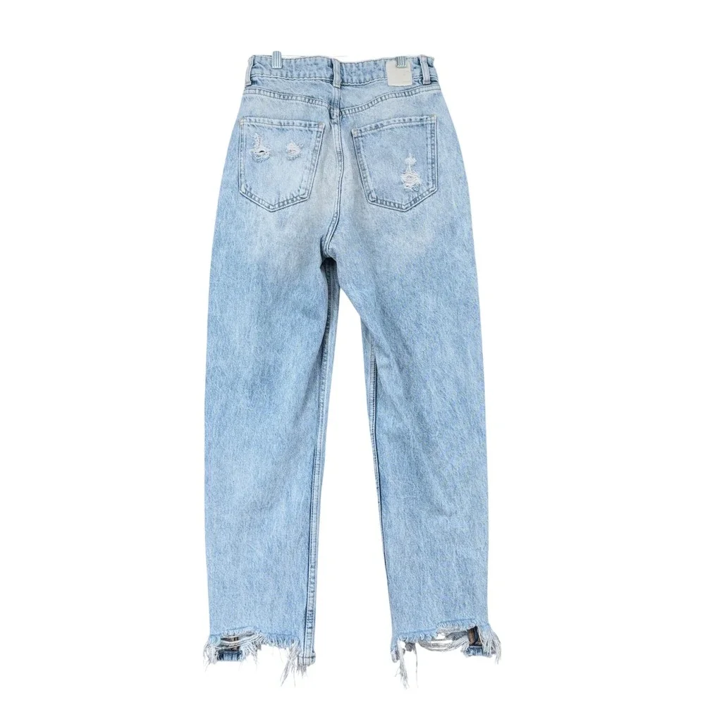 Zara | Jeans | Zara Womens High Rise Straight Leg Distressed Jeans ...
